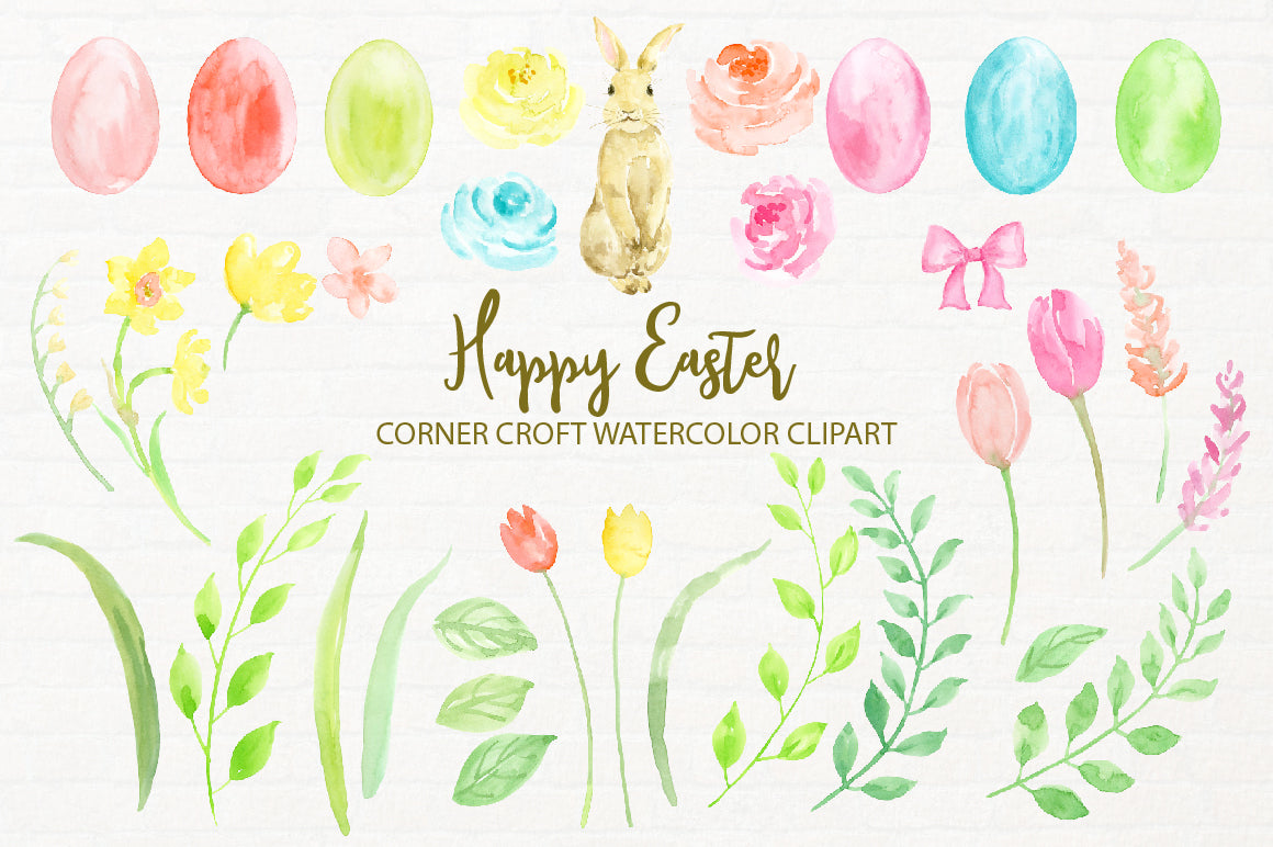 Happy Easter Watercolor Clipart & Easter Cards – Corner Croft