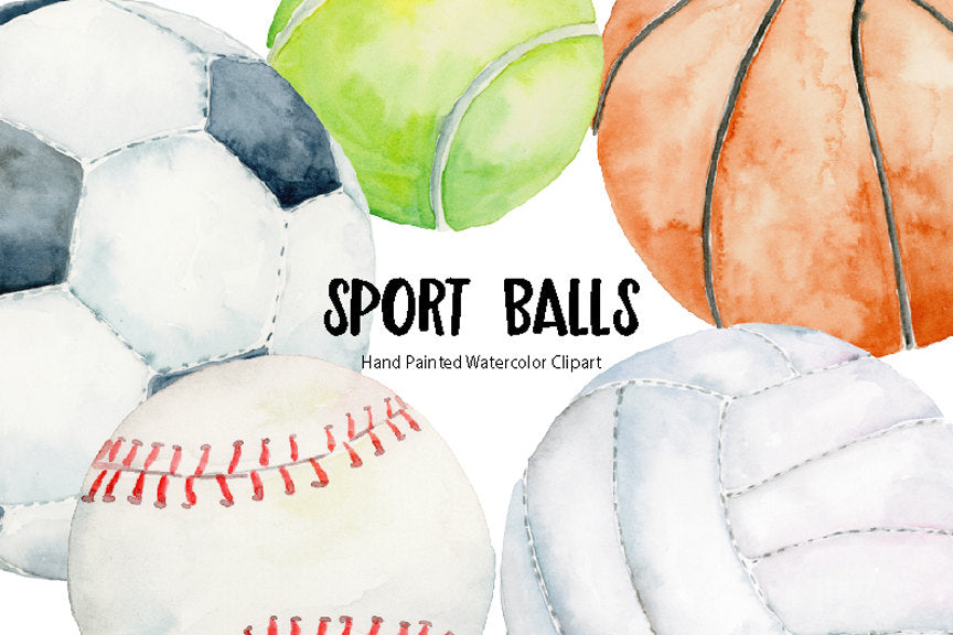 Sport ball clip art, watercolor sport balls, watercolor clipart, insta ...