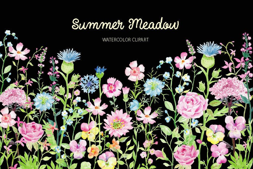 Watercolor clipart Summer Meadow for instant download, wildflower mead ...