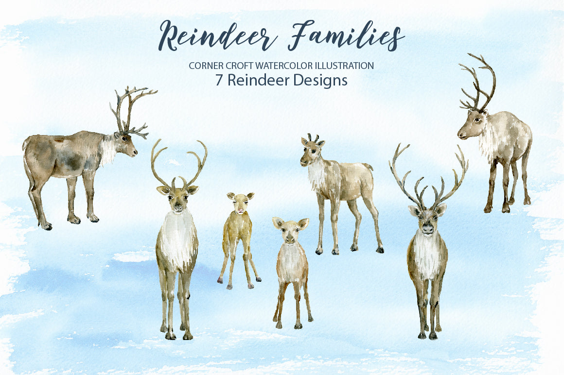 Watercolor reindeer illustration for instant download – Corner Croft