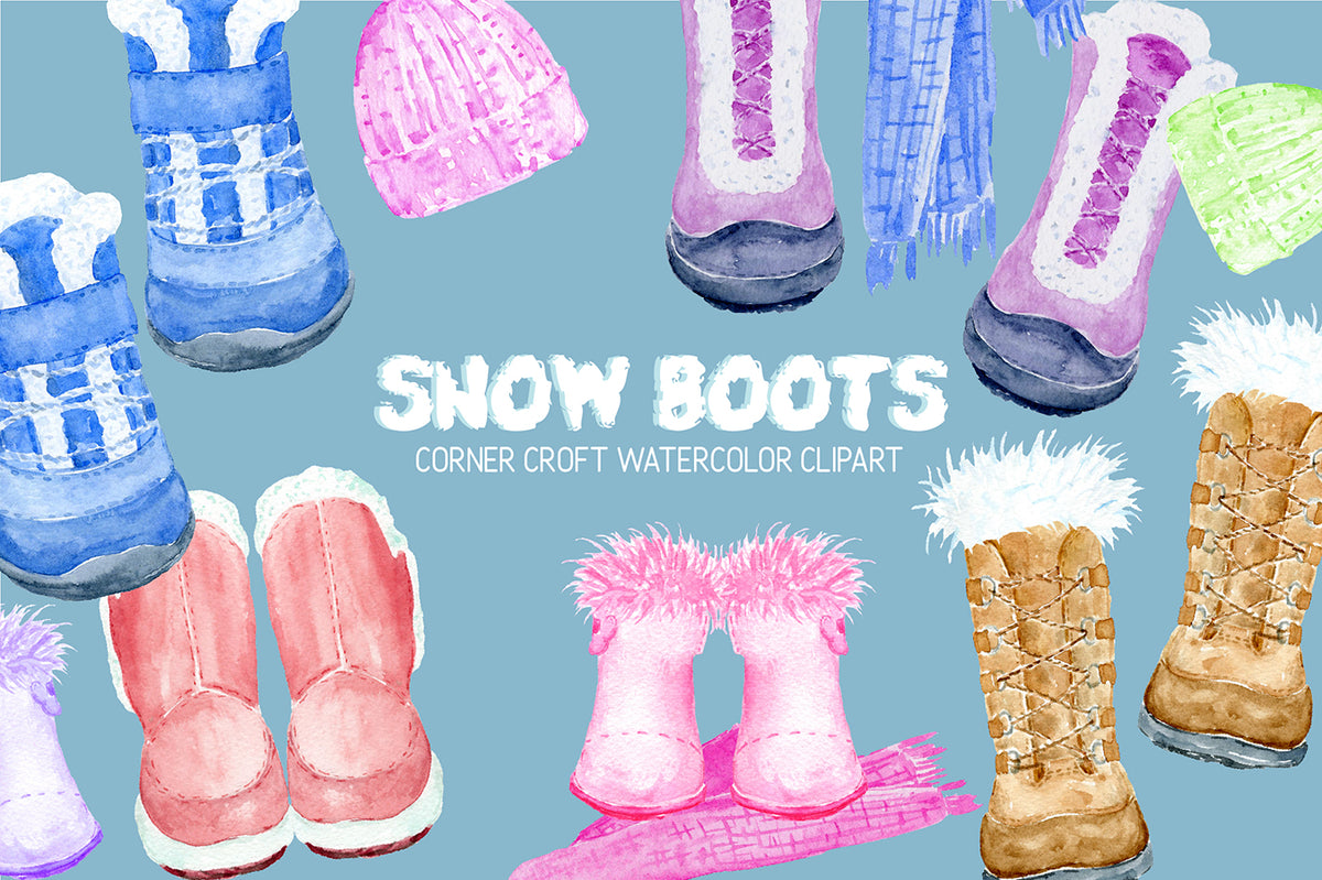 Snow Boots Clipart Watercolor Winter Boots Illustration Digital ...