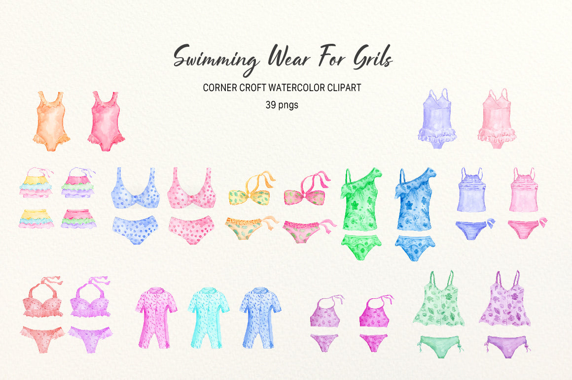 Watercolor graphics swimming suits and bikinis for girls and ladies ...