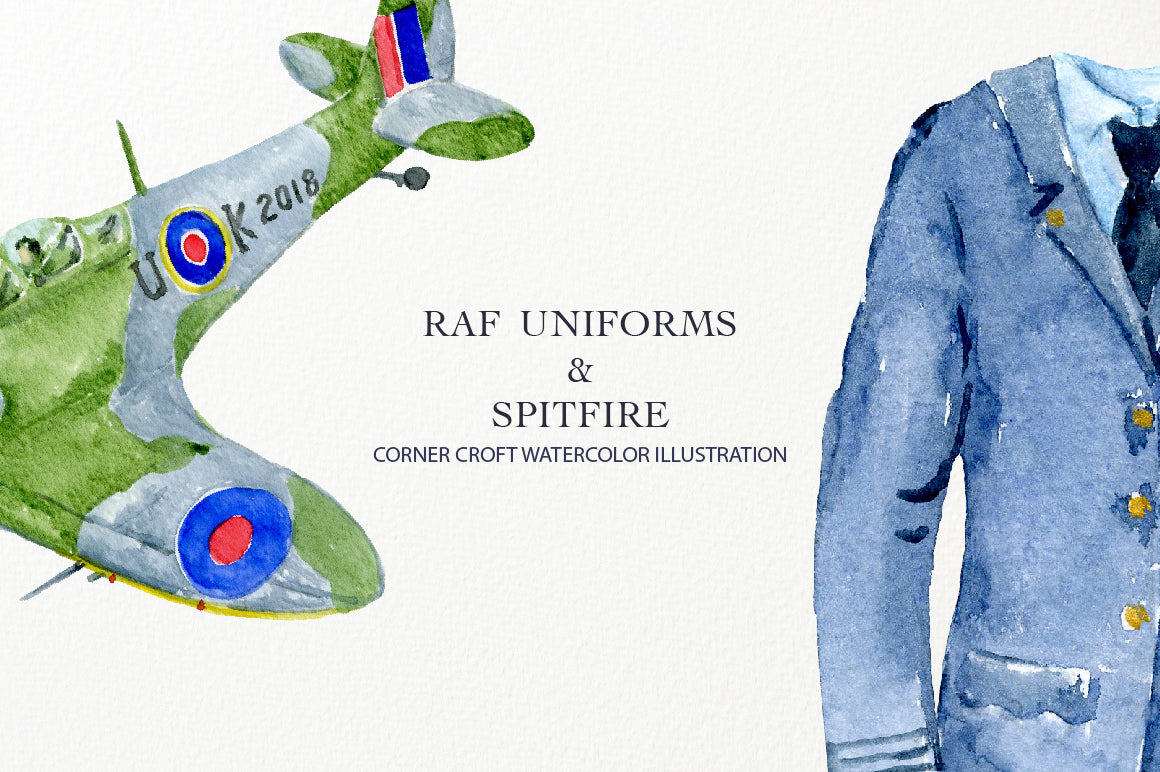 Watercolor RAF Jackets and Spitfire Fighter for Instant download ...