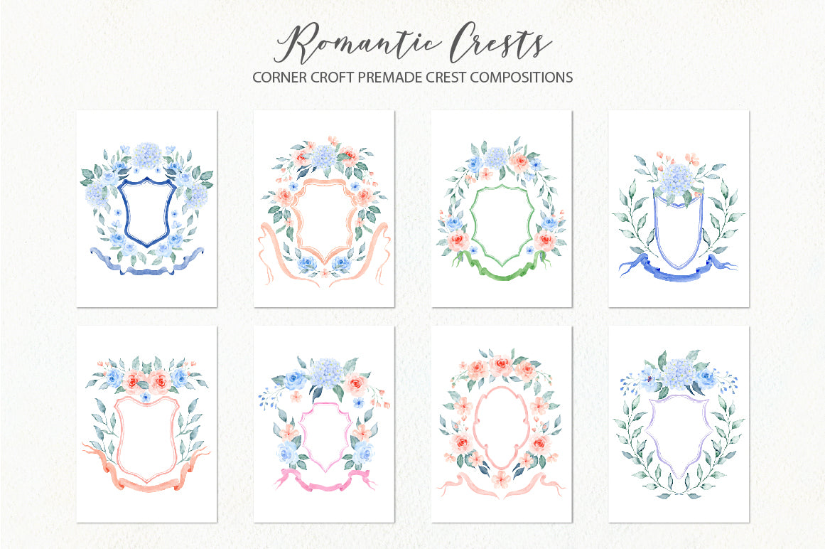 Watercolor pre made crest composition for instant download – Corner Croft